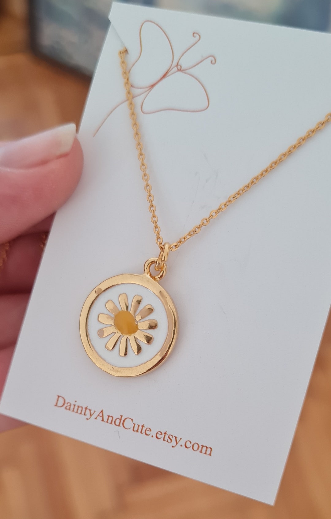 Gold Plated Daisy Necklace: Dainty Floral Charm - Etsy