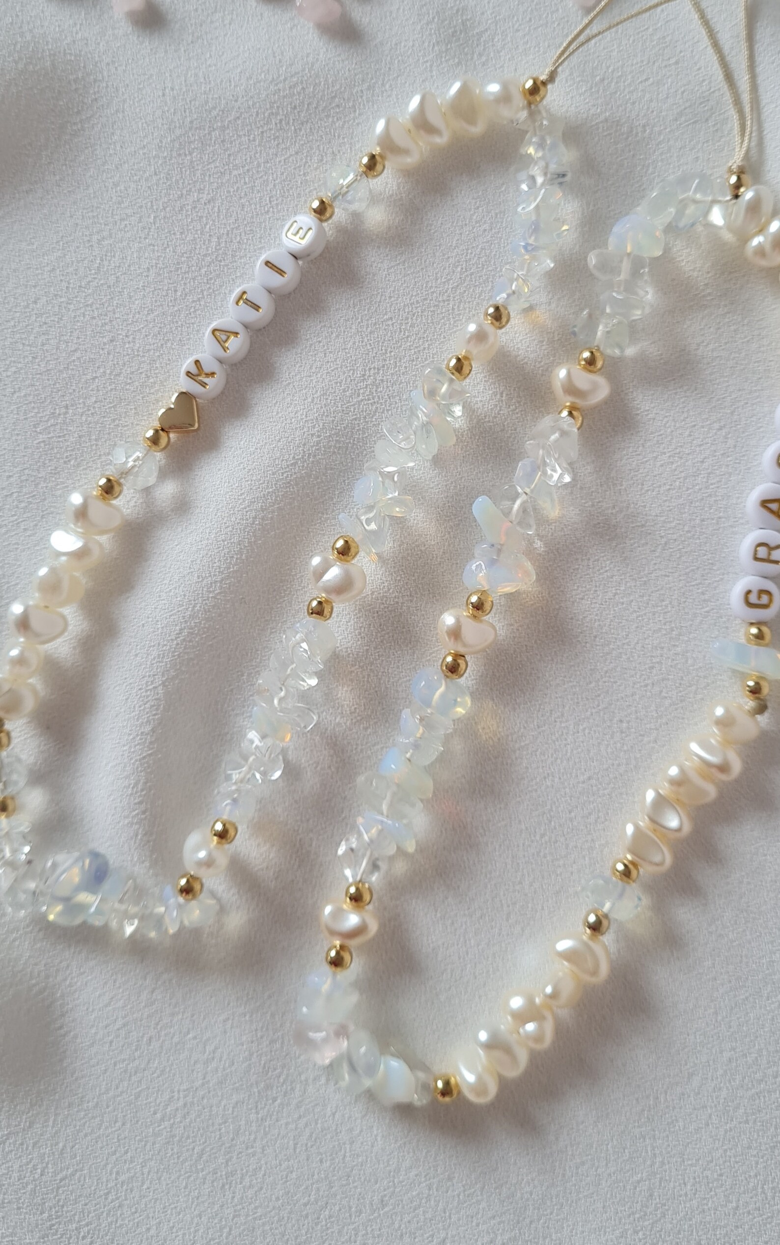 Opalite Phone Strap,healing Crystal Phone Chain,pearl Beaded Phone ...