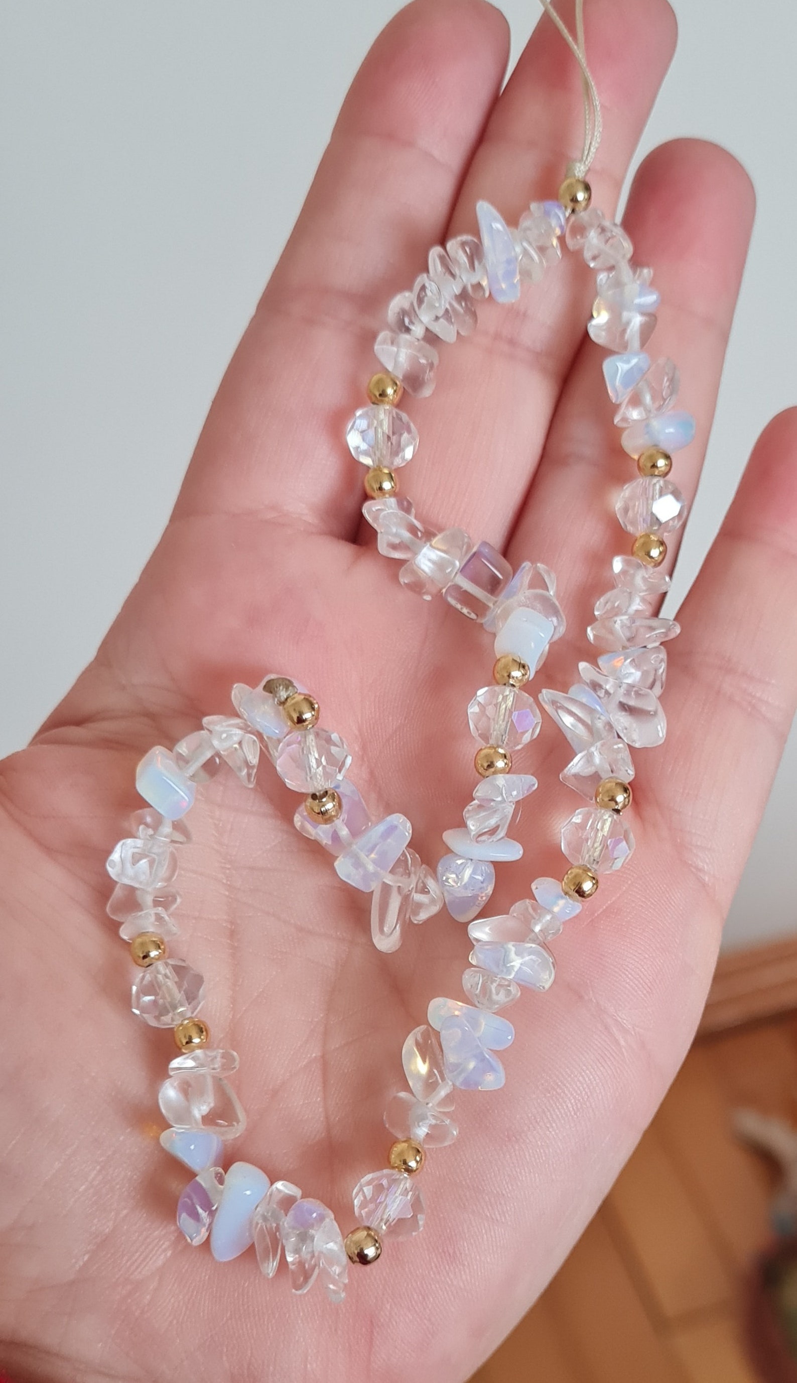 Opalite Phone Strap,healing Crystal Phone Chain,pearl Beaded Phone ...