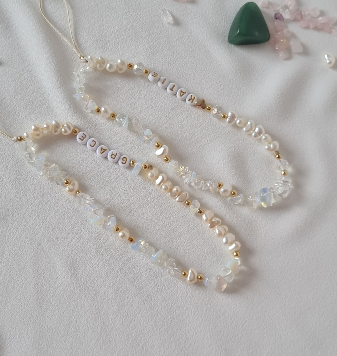 Opalite Phone Strap,healing Crystal Phone Chain,pearl Beaded Phone ...