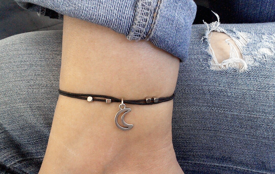 Silver Moon Anklet: Adjustable String Boho Beach Jewelry - Etsy