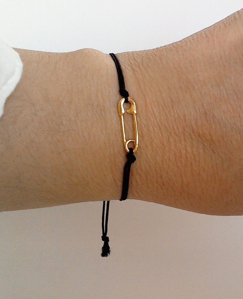 Gold Safety Pin Bracelet, Adjustable String Bracelet - Etsy