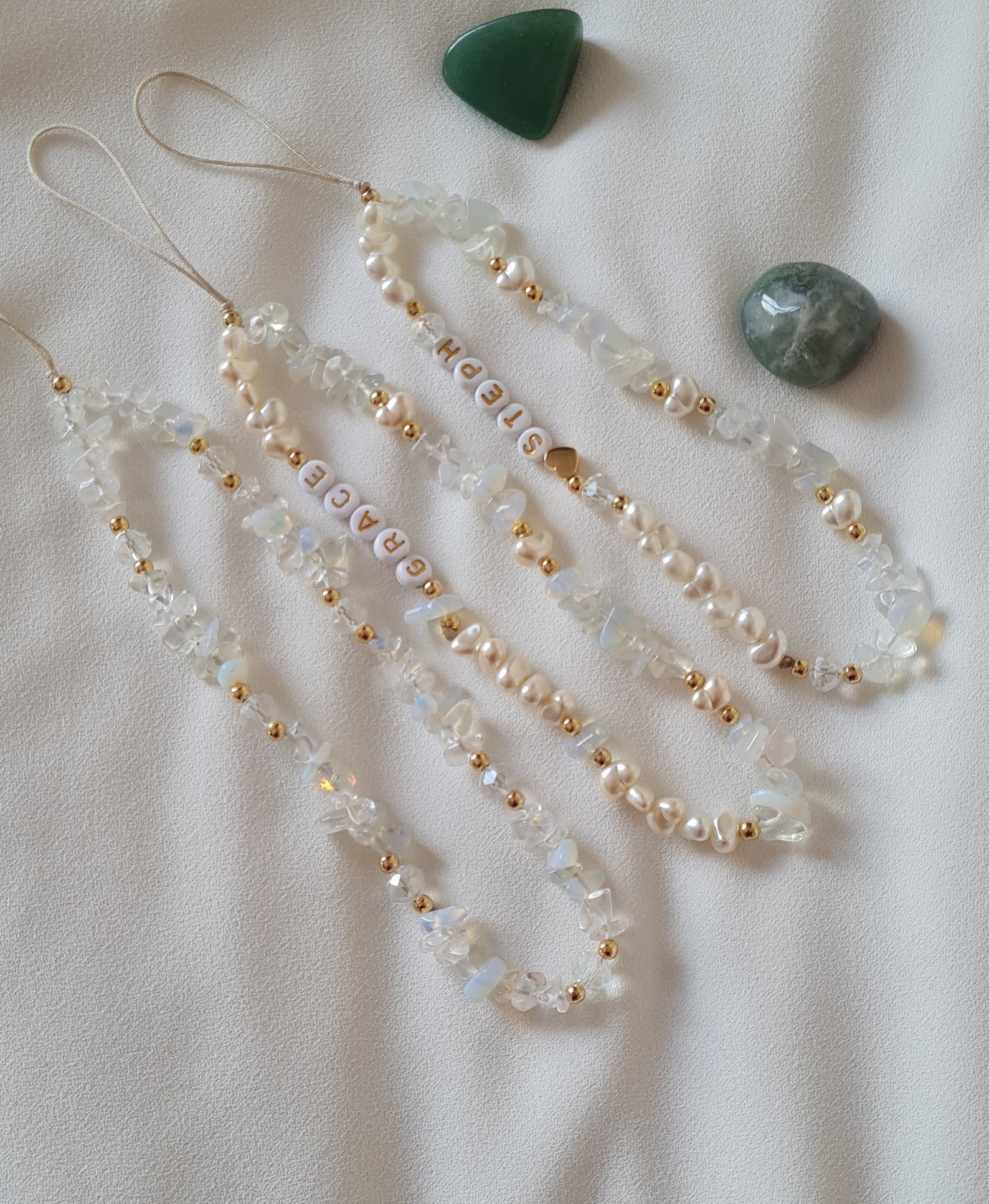 Opalite Phone Strap,healing Crystal Phone Chain,pearl Beaded Phone ...