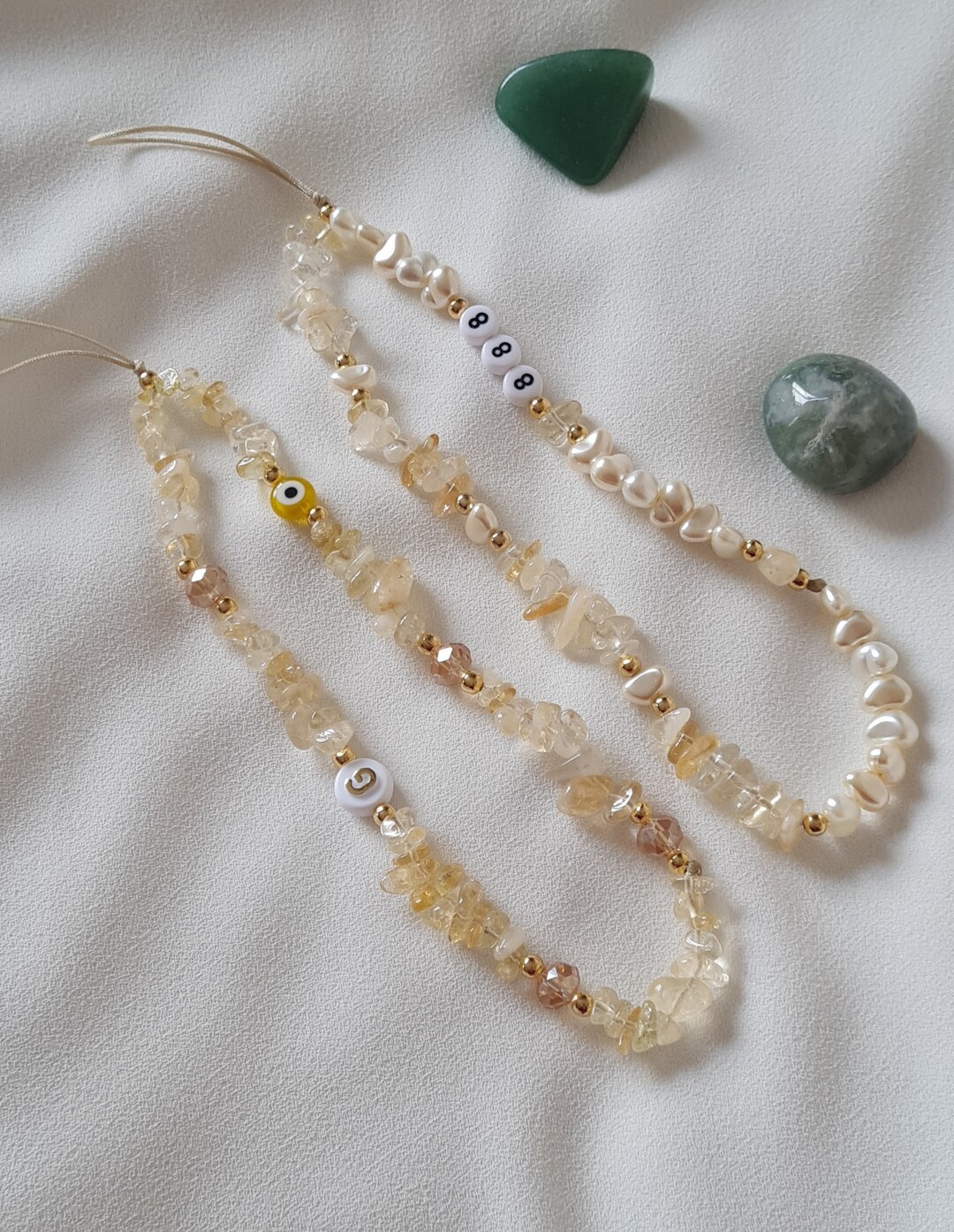Citrine Phone Strap,healing Crystal Phone Chain,pearl Beaded Phone ...