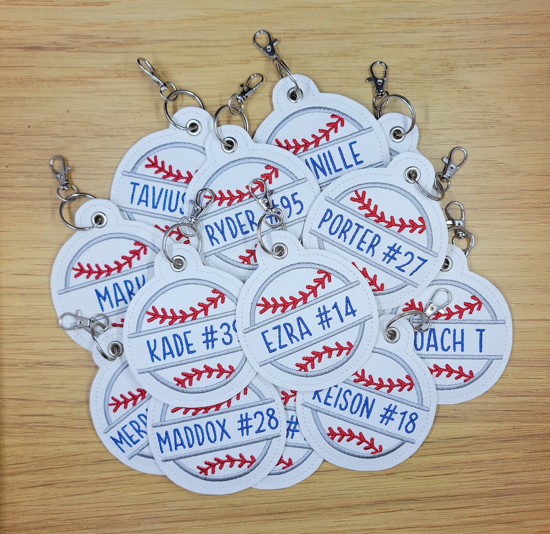 Baseball / Custom Name Bag Tag / Embroidered Sport Bag Label - Etsy