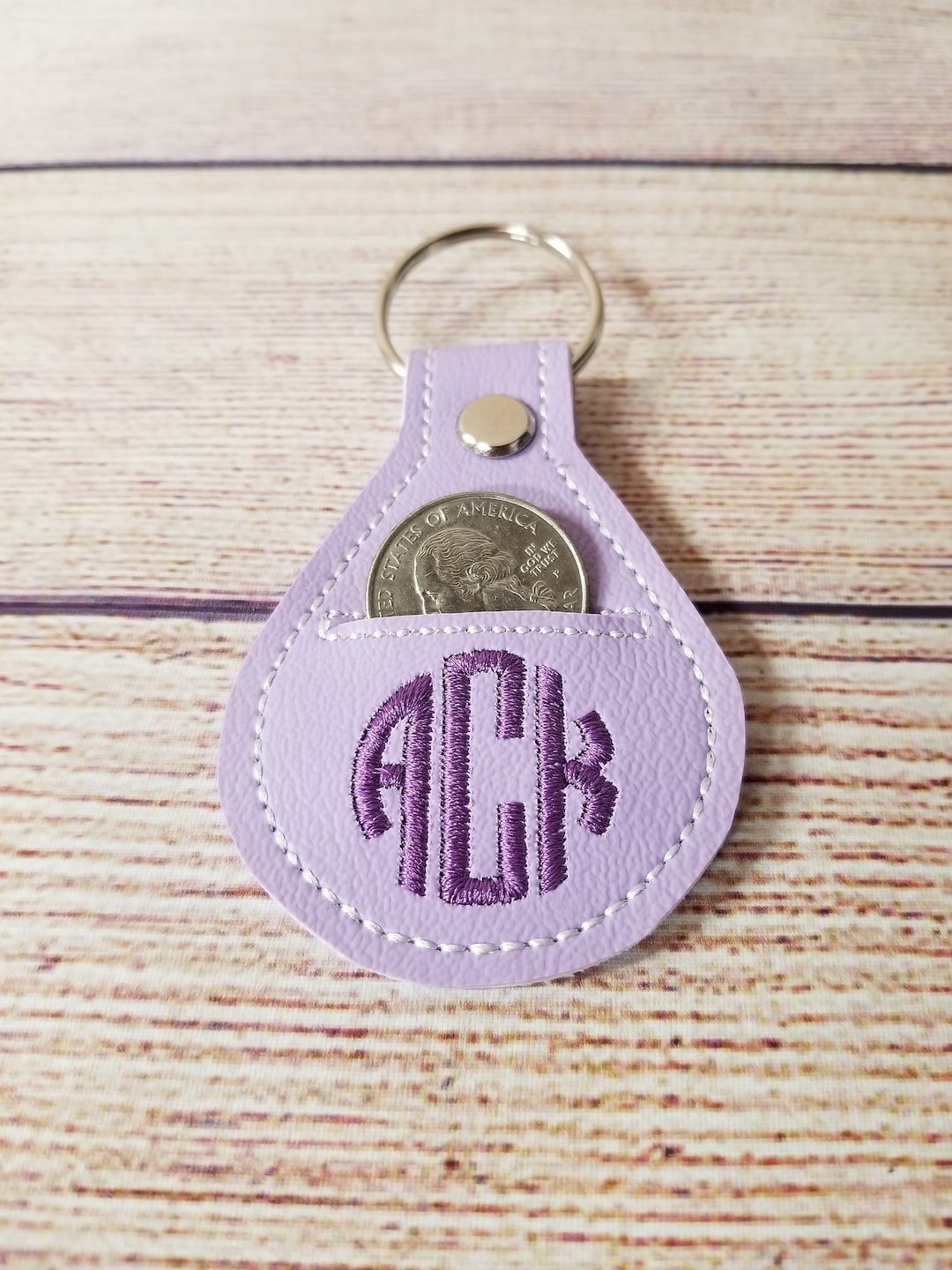 Monogram Quarter Keeper: Personalized Quarter Keychain / Embroidered ...