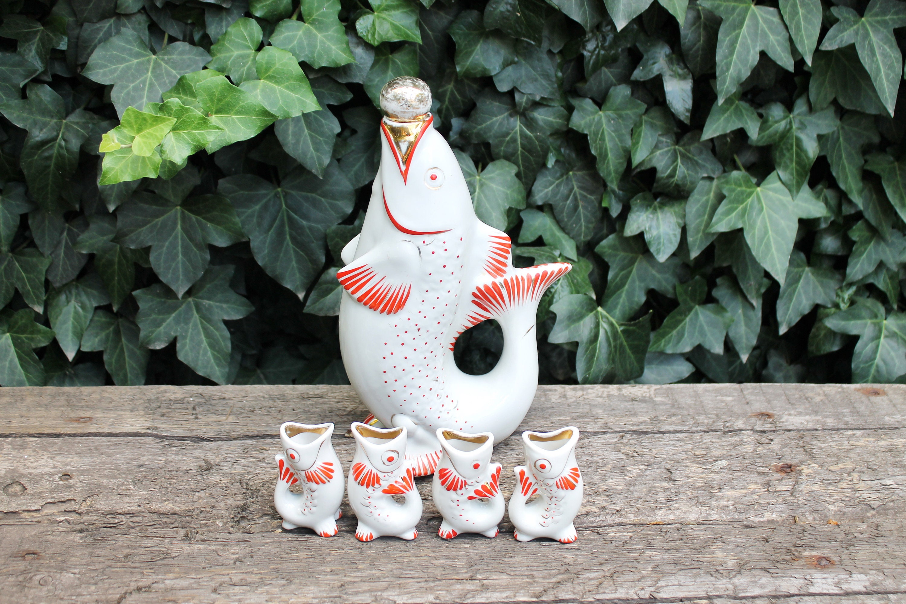 Vintage Ceramic Fish Drinking Set The family of carp 1970s | Etsy