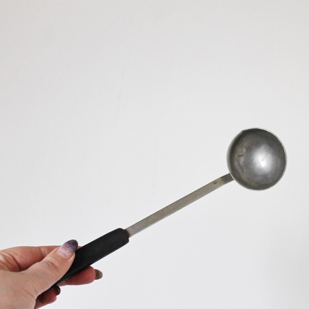 Vintage Ladle - Stainless Kitchen Utensil - Short Black Handle. Made in ...