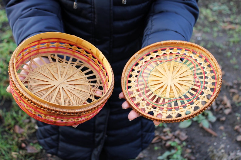 Vintage Handmade Round Straw-box - Ussr Vintage Box - 1970s - Storage ...