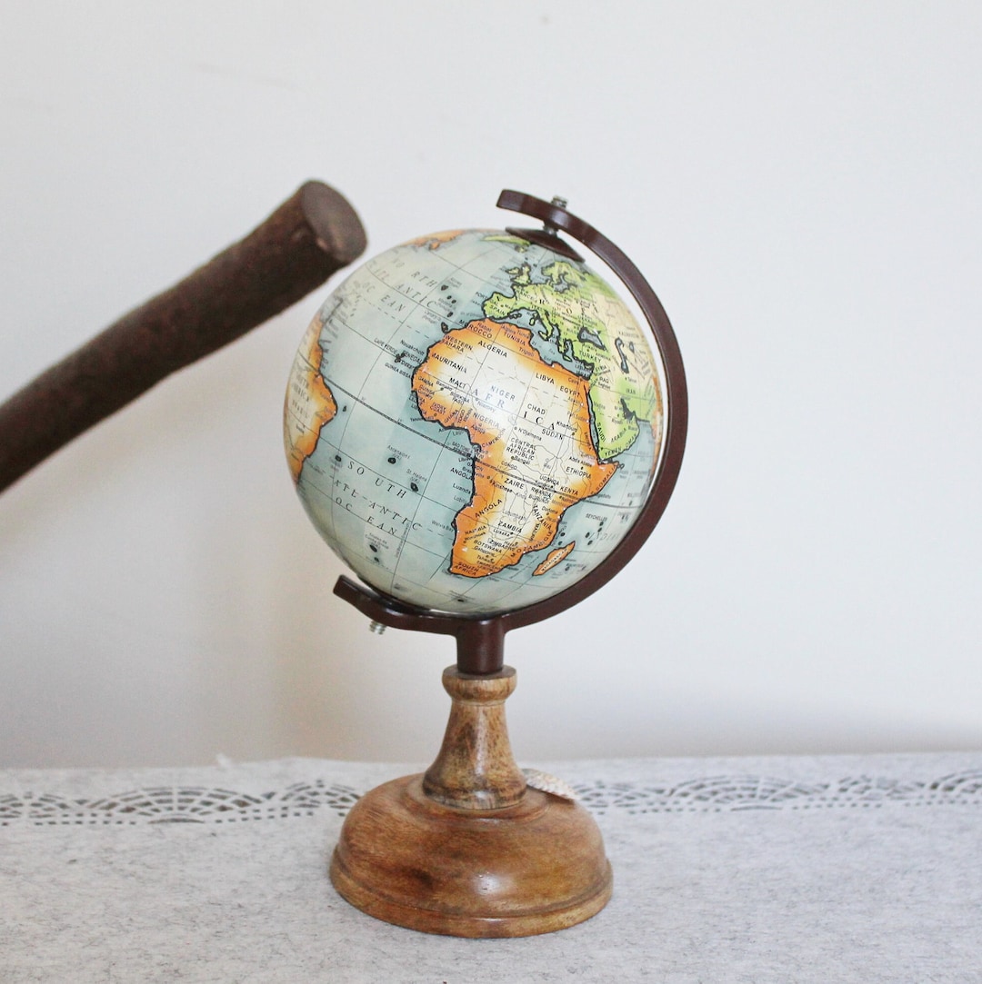 Vintage Small Globe - Wooden Globe - Earth Globe - World Globe - Desk ...