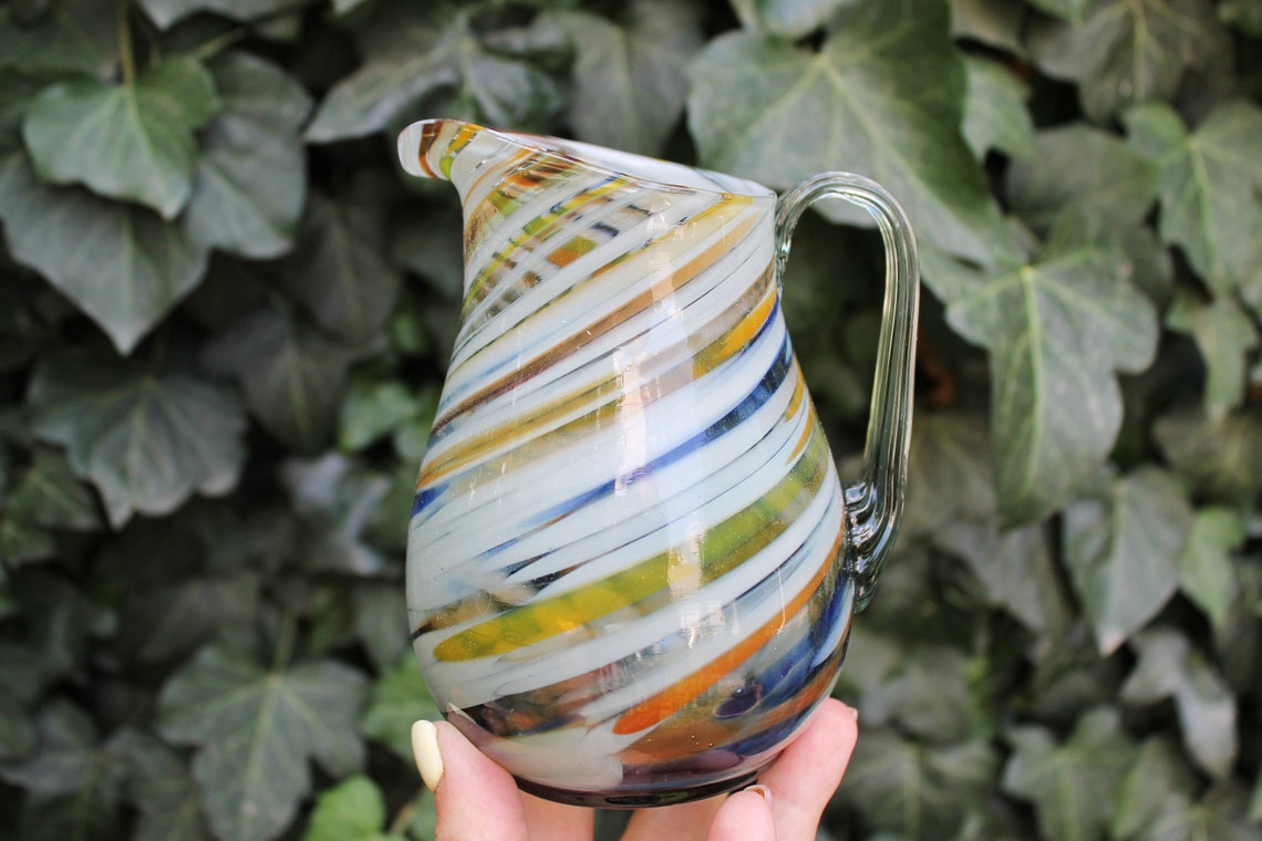 Multi Color Glass Pitcher - Vintage Home Decoration - Vintage Glass ...