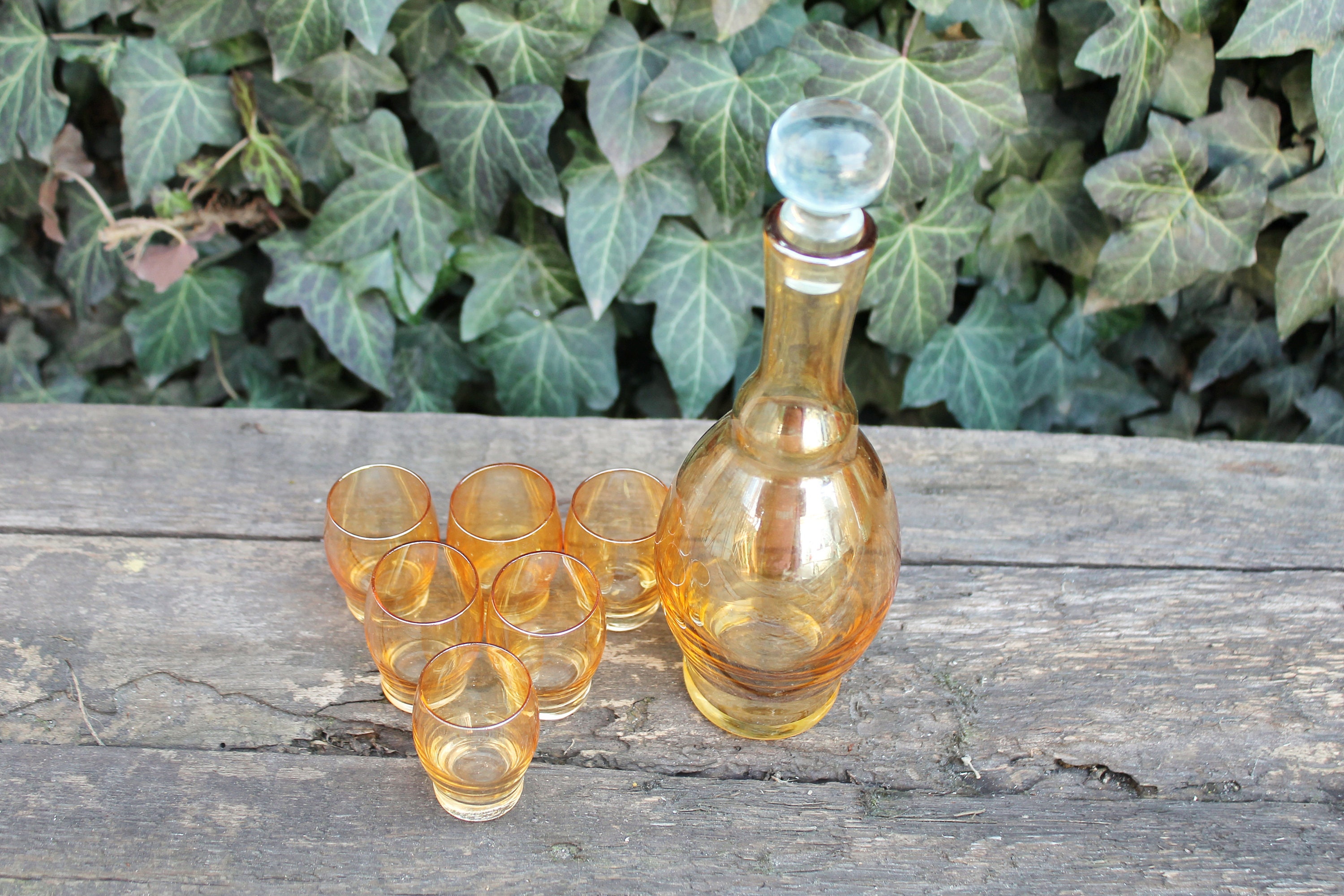 Set of Decanter and Six Mini Glasses Made of Glass - Vintage Set - USSR ...