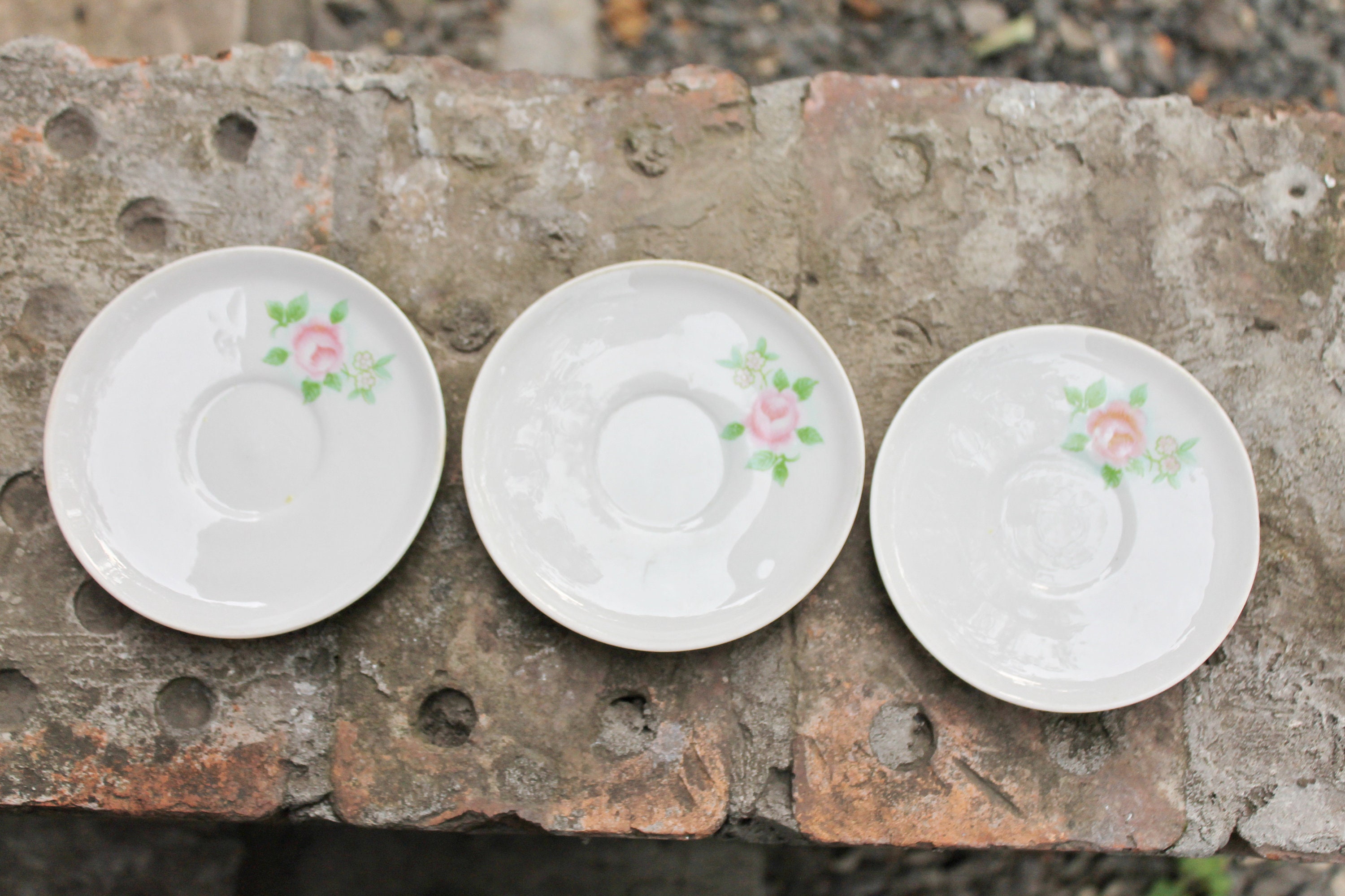 Set of 3 USSR Vintage Ceramic Saucers From Servise - Beautiful Soviet ...