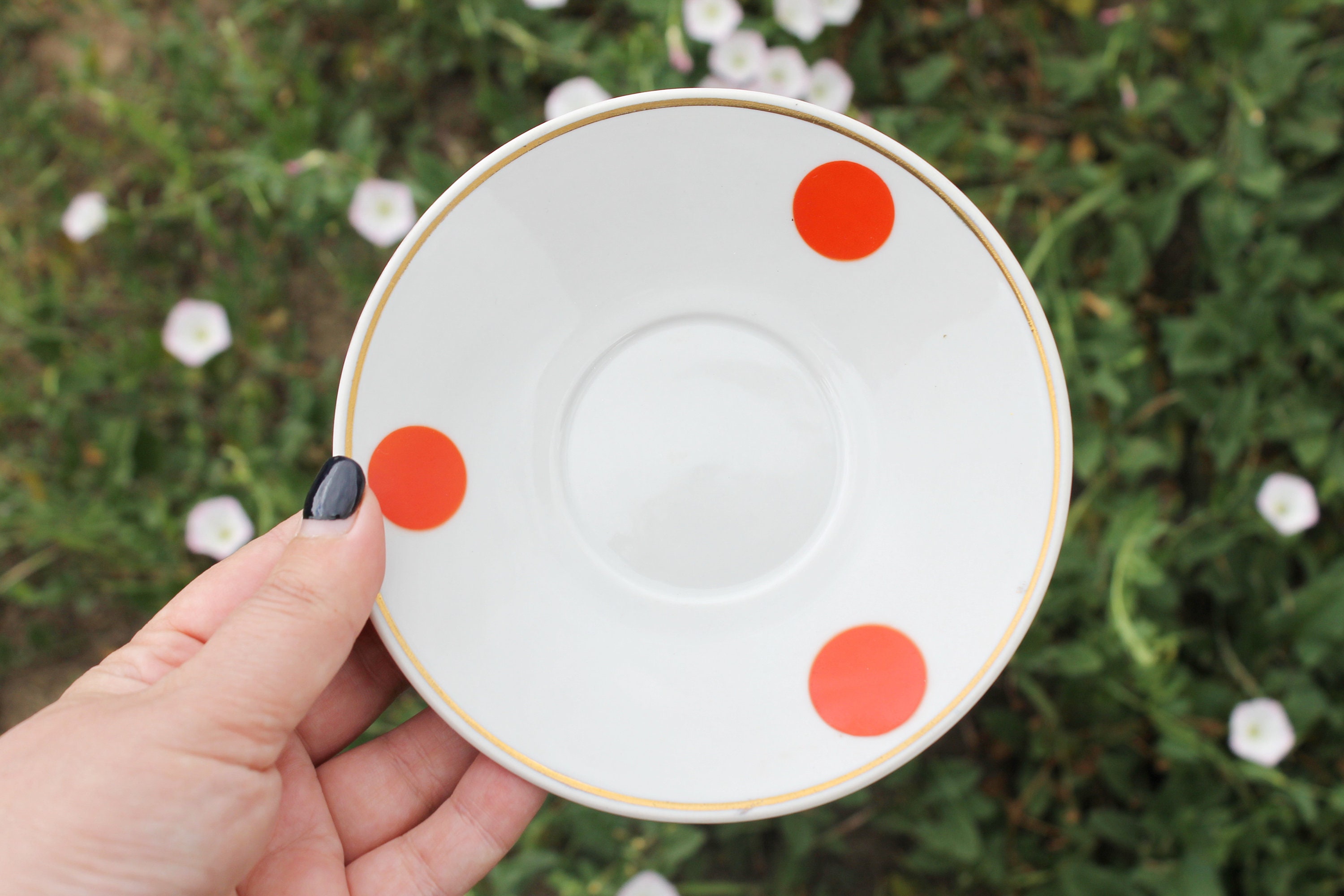 Set of Two Soviet Polka Dot Vintage Saucers - Vintage USSR Ceramic Rare ...
