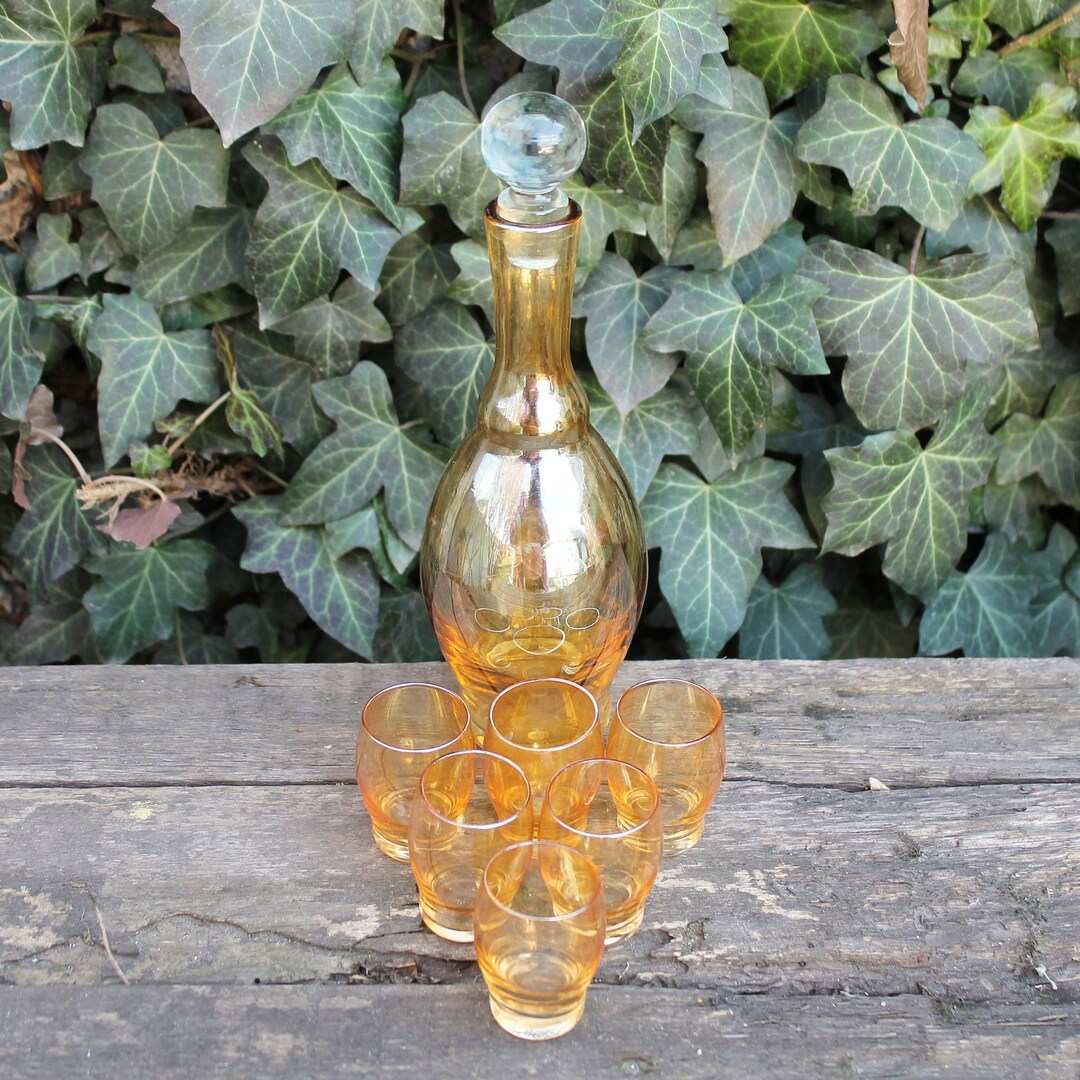 Set of Decanter and Six Mini Glasses Made of Glass - Vintage Set - USSR ...