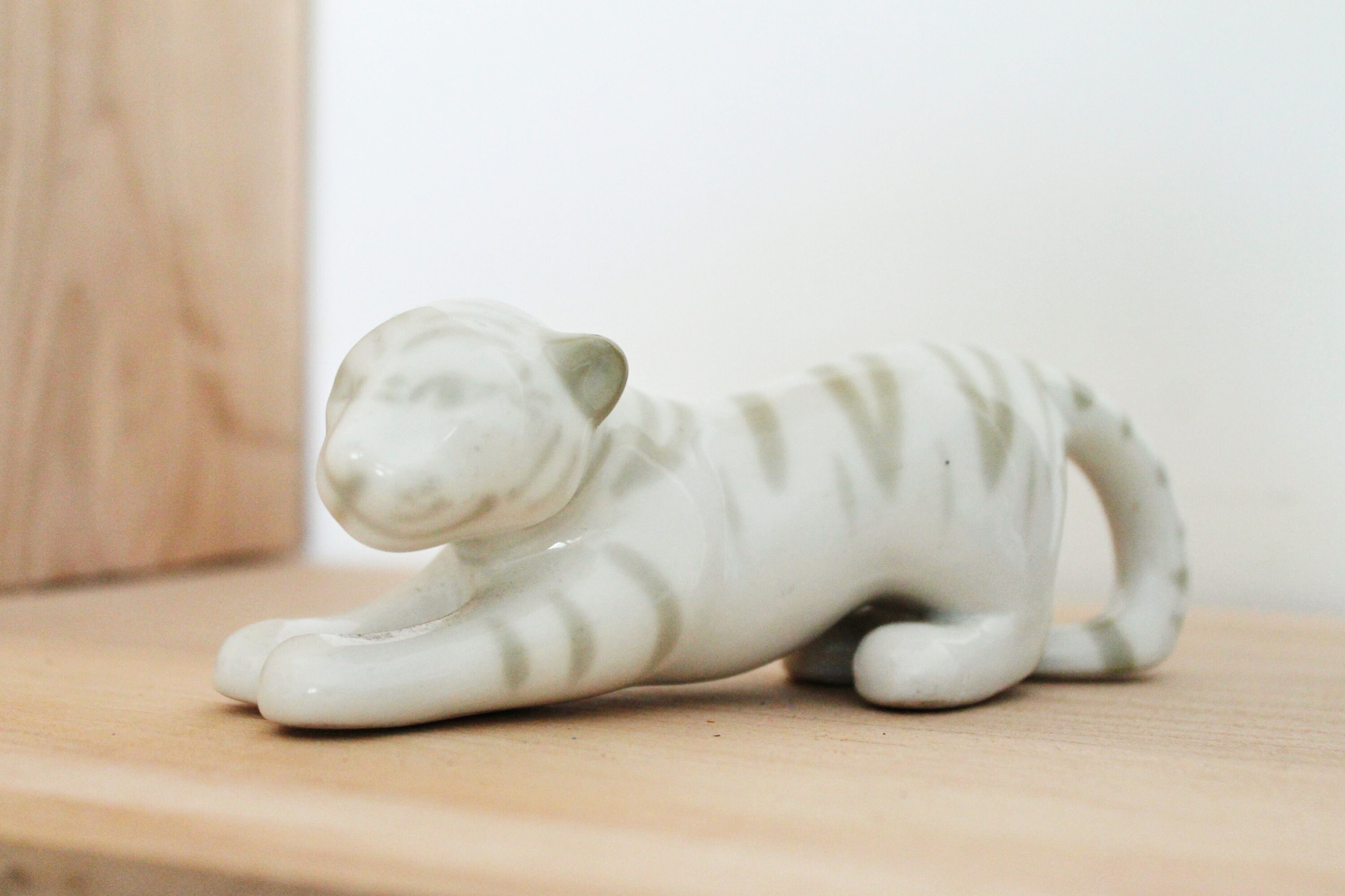 Soviet Porcelain Snow Leopard Stretching - Wild Cat Animal Figurine ...