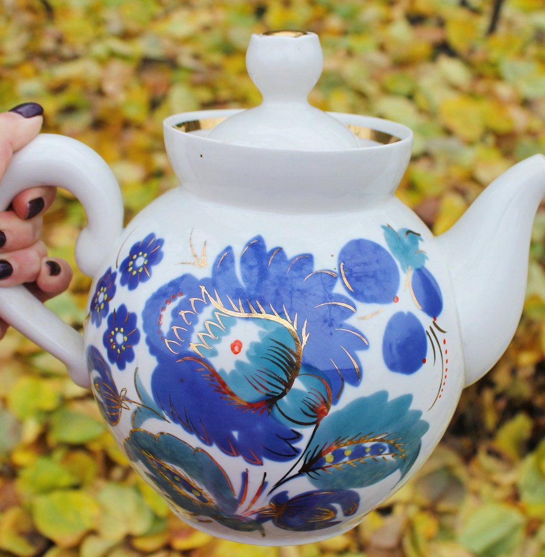 Vintage Big Tea Pot With Blue Flowers - Vintage USSR Ceramic Rare Tea ...