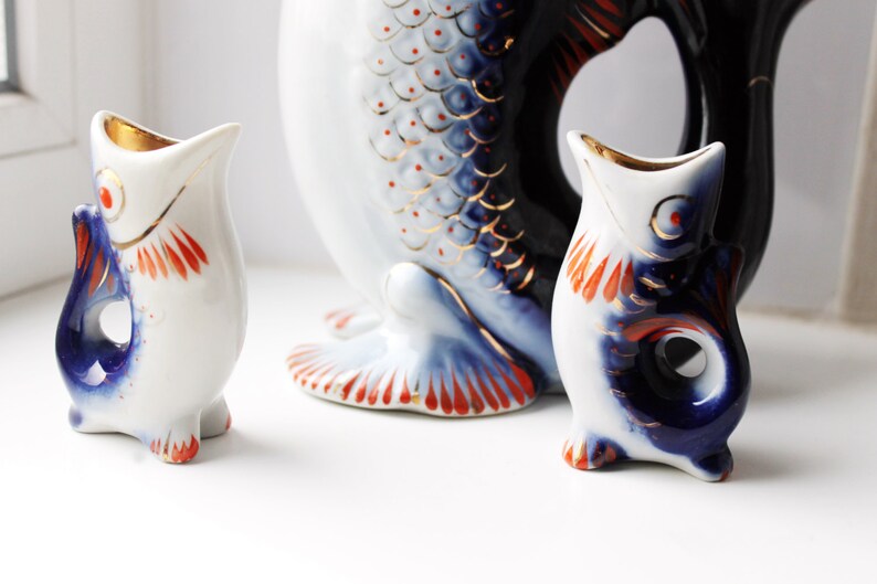 Vintage Ceramic Fish Drinking Set the Family of Carp Blue - Etsy