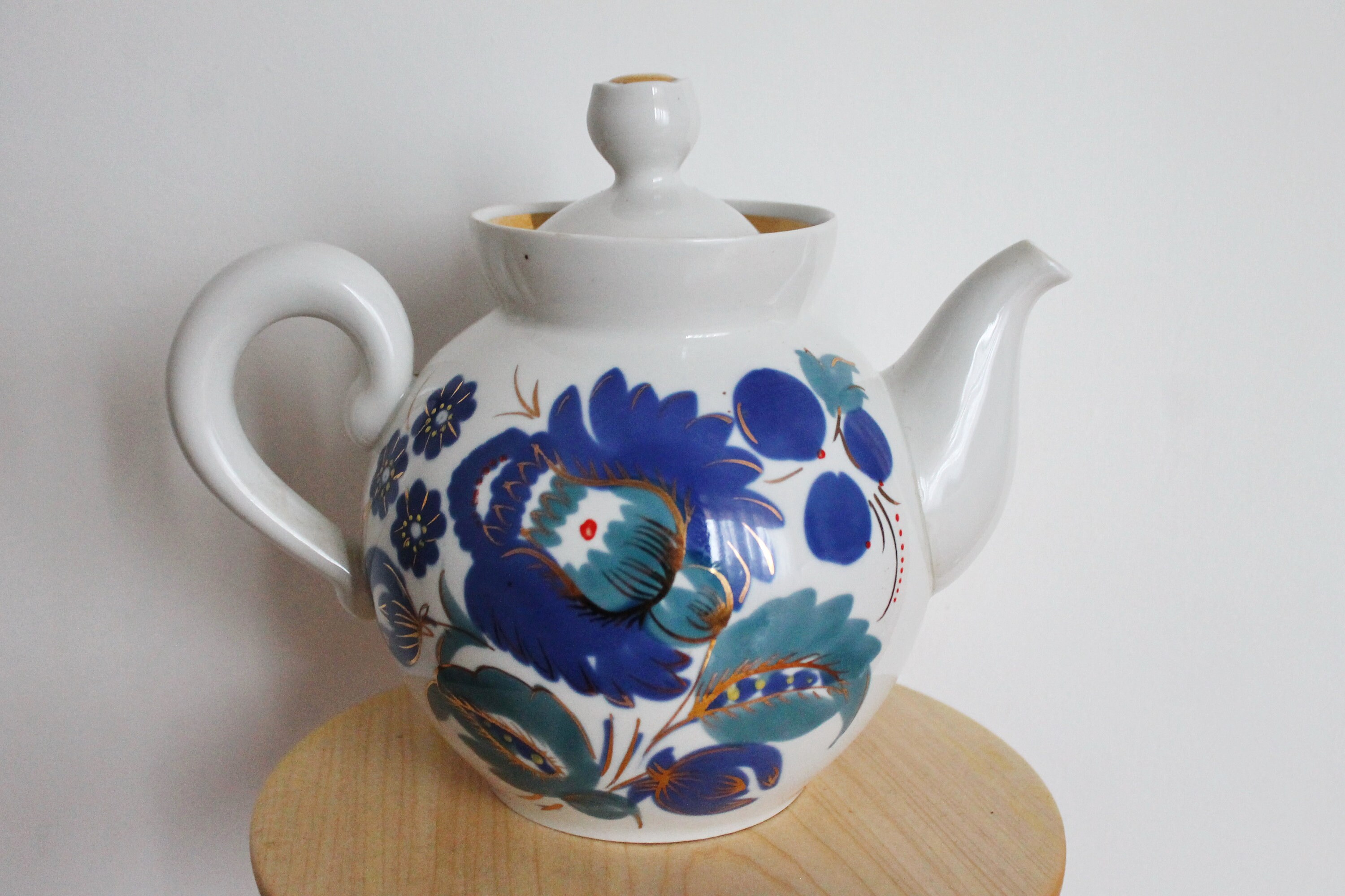 Vintage Big Tea Pot With Blue Flowers - Vintage USSR Ceramic Rare Tea ...
