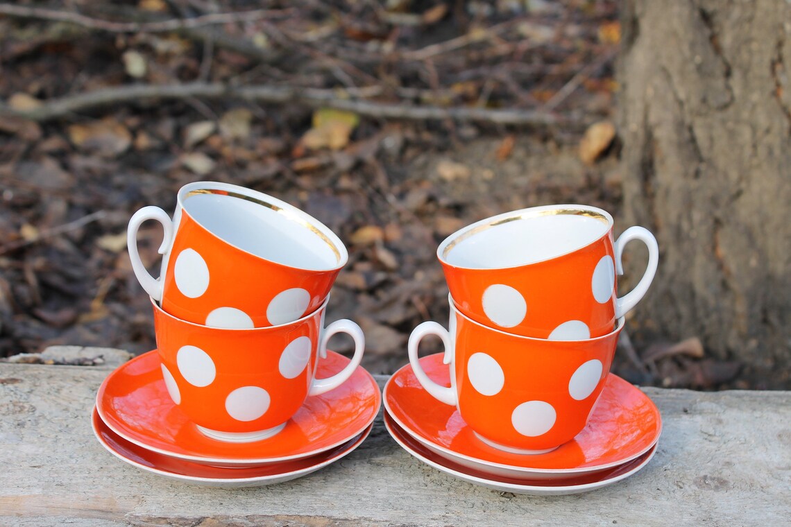 Soviet Polka Dot Vintage Tea-coffee Set Soviet Porcelain - Etsy