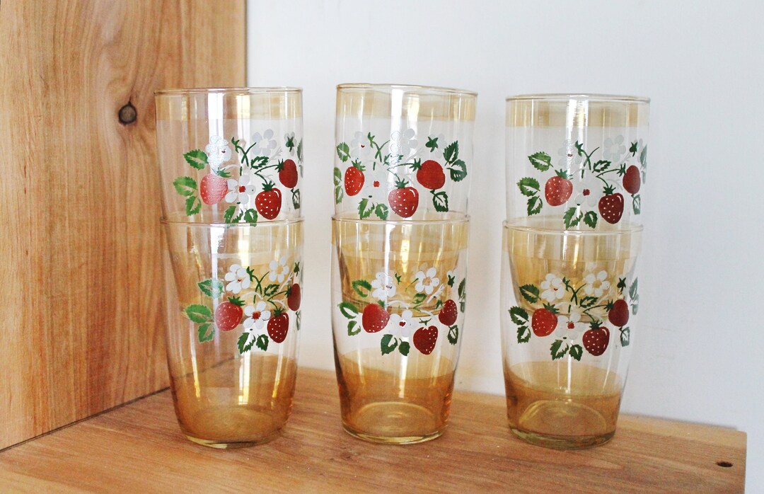 Set of 6 Vintage USSR Glasses With the Strawberry Applique - 4.3 Inches ...
