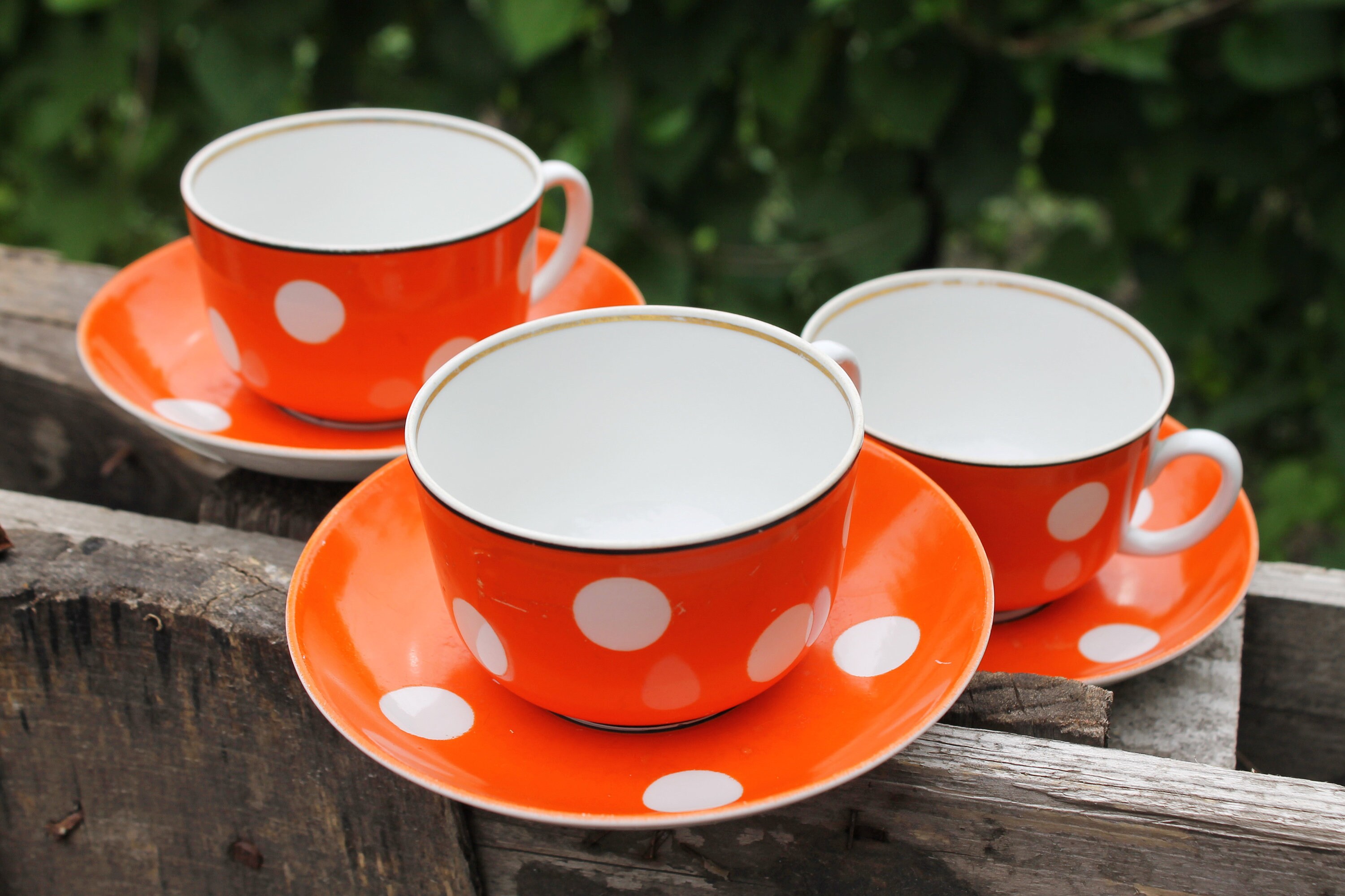 Soviet Polka Dot Vintage Tea-coffee Set of 3, Soviet Porcelain Service, Vintage Porcelain Set ...