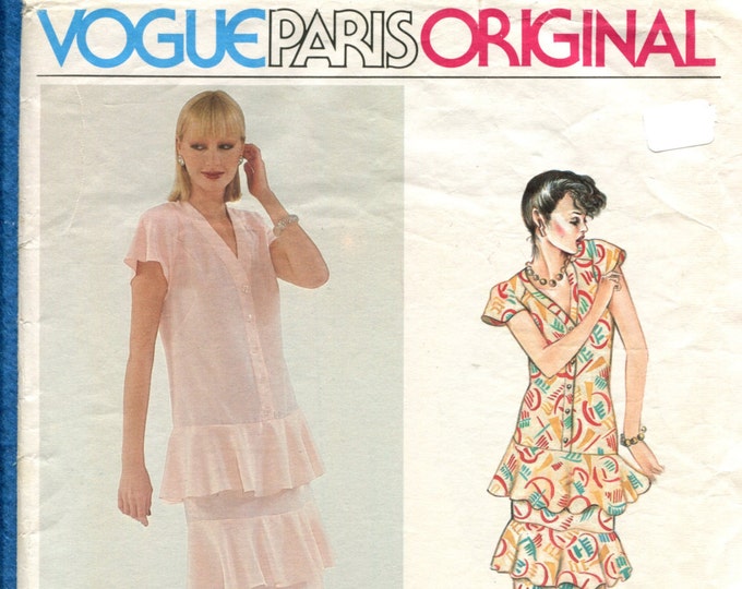 1970's Vogue 2465 Chloe' Slim Dress With Flounced Tieres Size 14 UNCUT ...
