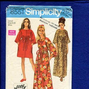 1960's Simplicity 8551 Jiffy Caftans With Zipper Front Size Small 8/10 ...