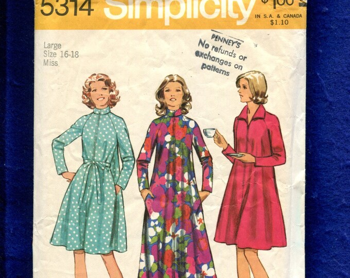 1970's Simplicity 5314 Raglan Sleeve House Dress Pattern Size Large 16/ ...