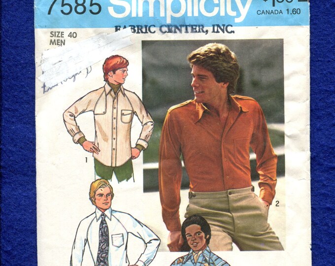 1970's Simplicity 7585 Retro Men's Raglan Sleeve Shirts Pattern Size 40 ...