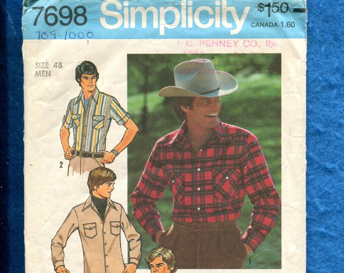 1970's Simplicity 7698 Men's Retro Shirts Pattern Size 48 MEN'S UNCUT ...