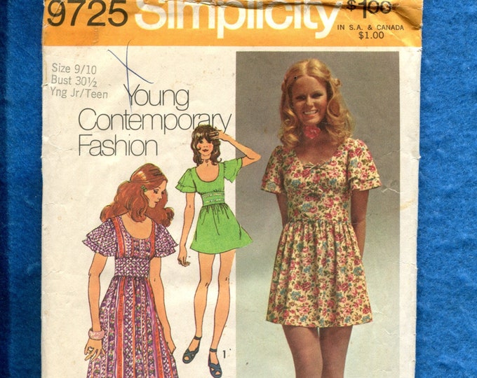 1970's Simplicity 9725 Flutter Sleeve Baby Doll Dress With Fitted ...