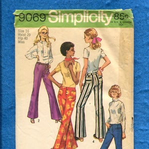 1970's Simplicity 9069 Hip Hugger Bell Bottom Pants Pattern Size 16 - Etsy