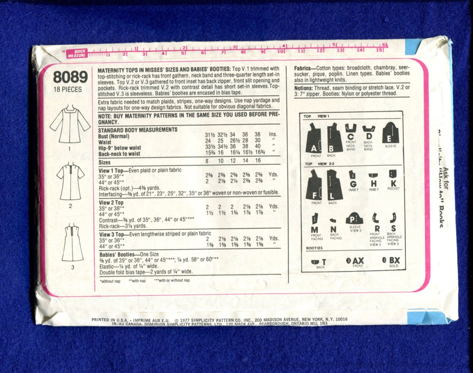 1970's Simplicity 8089 Maternity Tops With Neckline Options Size 10 ...