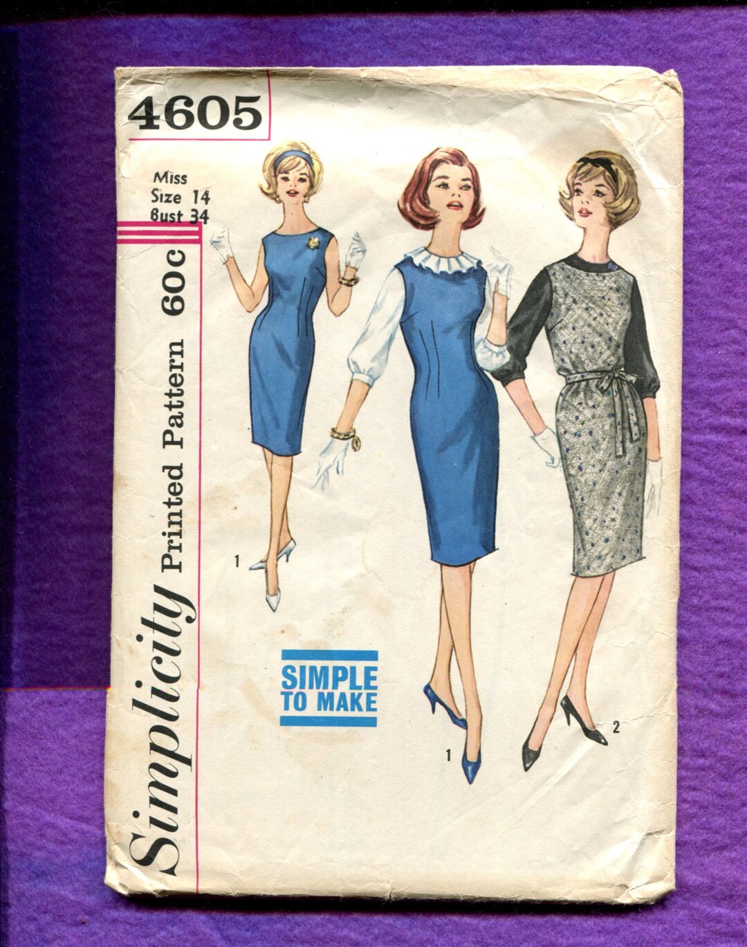 60er Jahre Simplicity 4605 Tailliertes Mantelkleid oder Jumper ...
