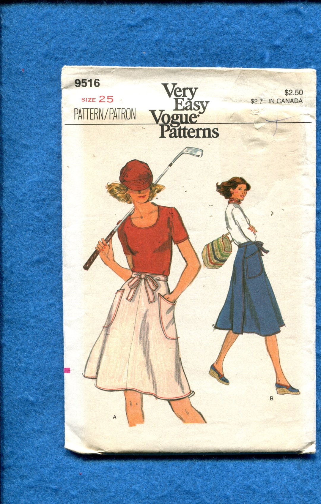 1970's Vogue 9516 Flared Wrap Skirt With Large Patch Pockets Pattern ...