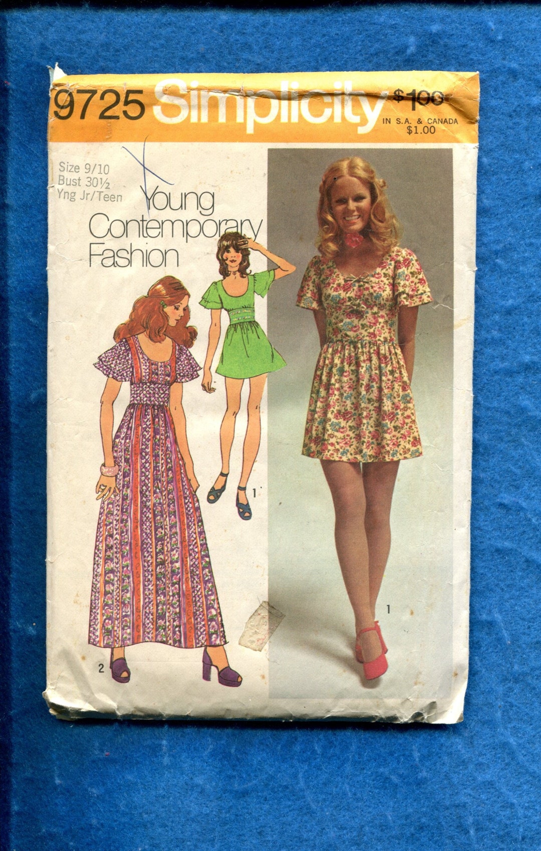 1970's Simplicity 9725 Flutter Sleeve Baby Doll Dress With Fitted ...