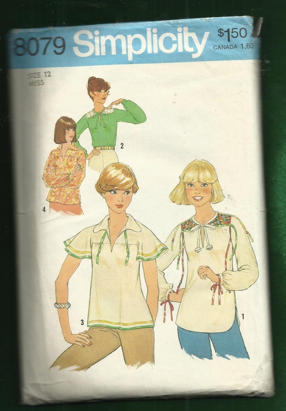 1977 Simplicity 8079 Frontier Chic Tops With Soft Sleeves & | Etsy