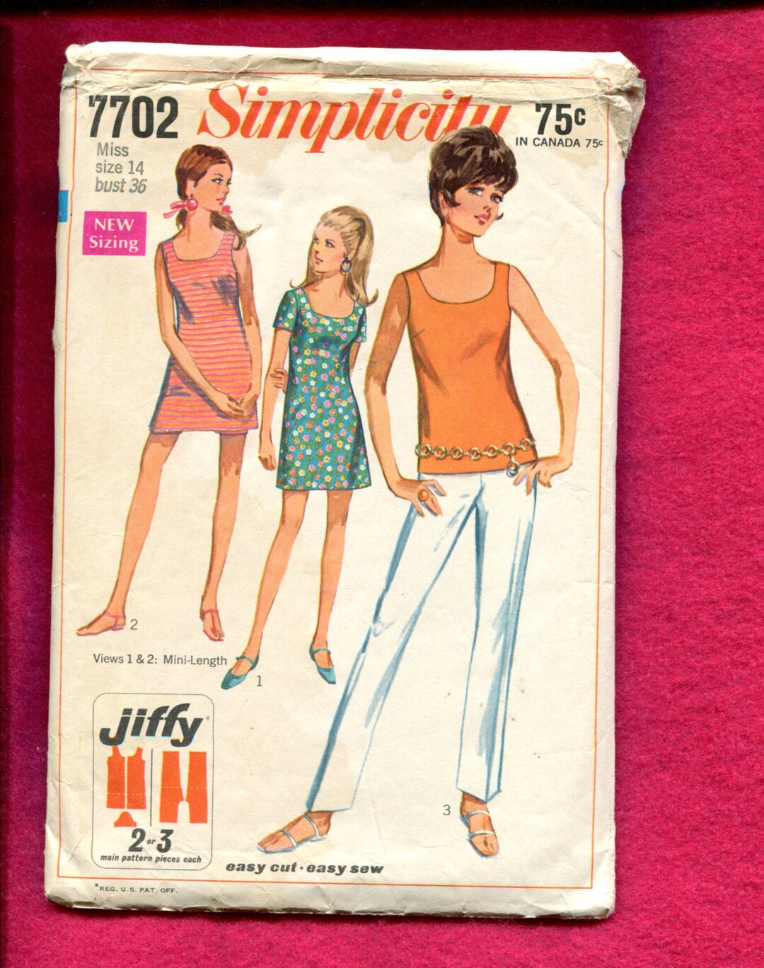 1960's Simplicity 7702 Mid Century Beach Dress Top & Slim Pants Size 14 ...