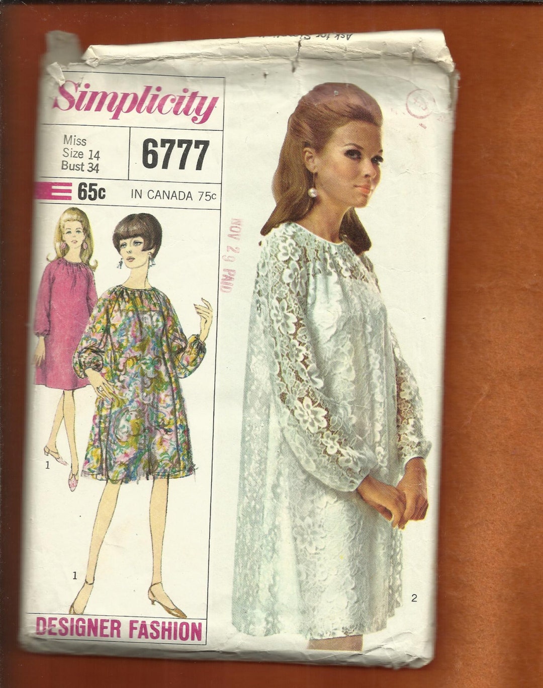 1966 Simplicity 6777 Cocktail Mod Chic Lace Overlay Dress & Fitted Slip ...
