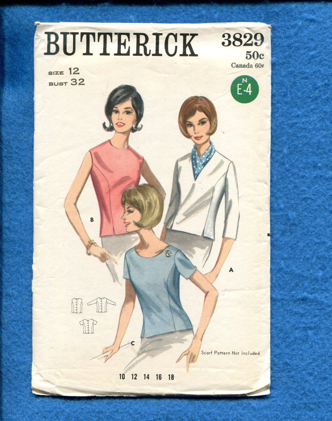 1960's Butterick 3829 Mid Century Ladies Blouses Wiht Princess Seams ...