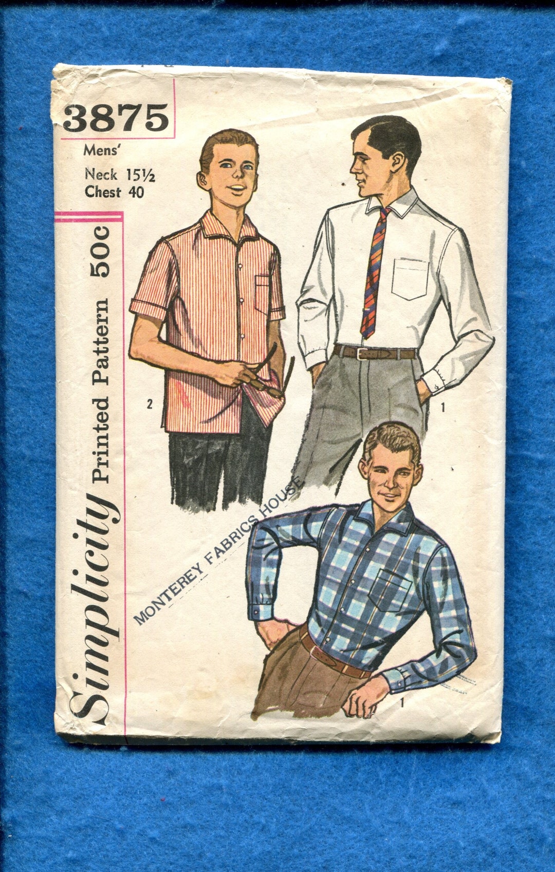 1960's Simplicity 3875 Men's Classic Retro Shirts Pattern Size 40 Chest ...
