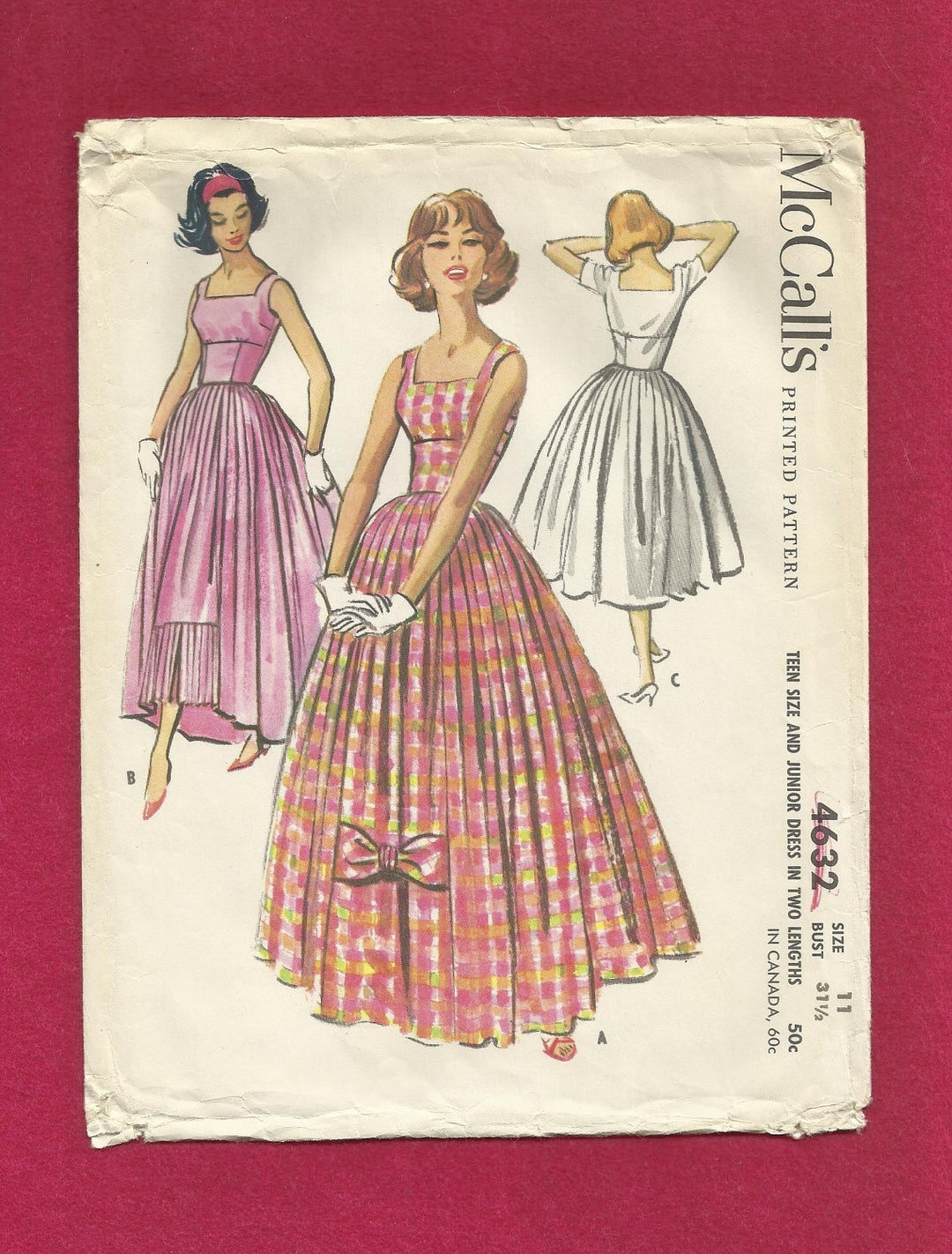 1958 Mccall's 4632 Bubble Dress With Fitted Midriff Square Neckline ...
