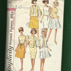 1965 Simplicity 5927 Mid Century Wardrobe Dress Top Pleated Skirt and ...