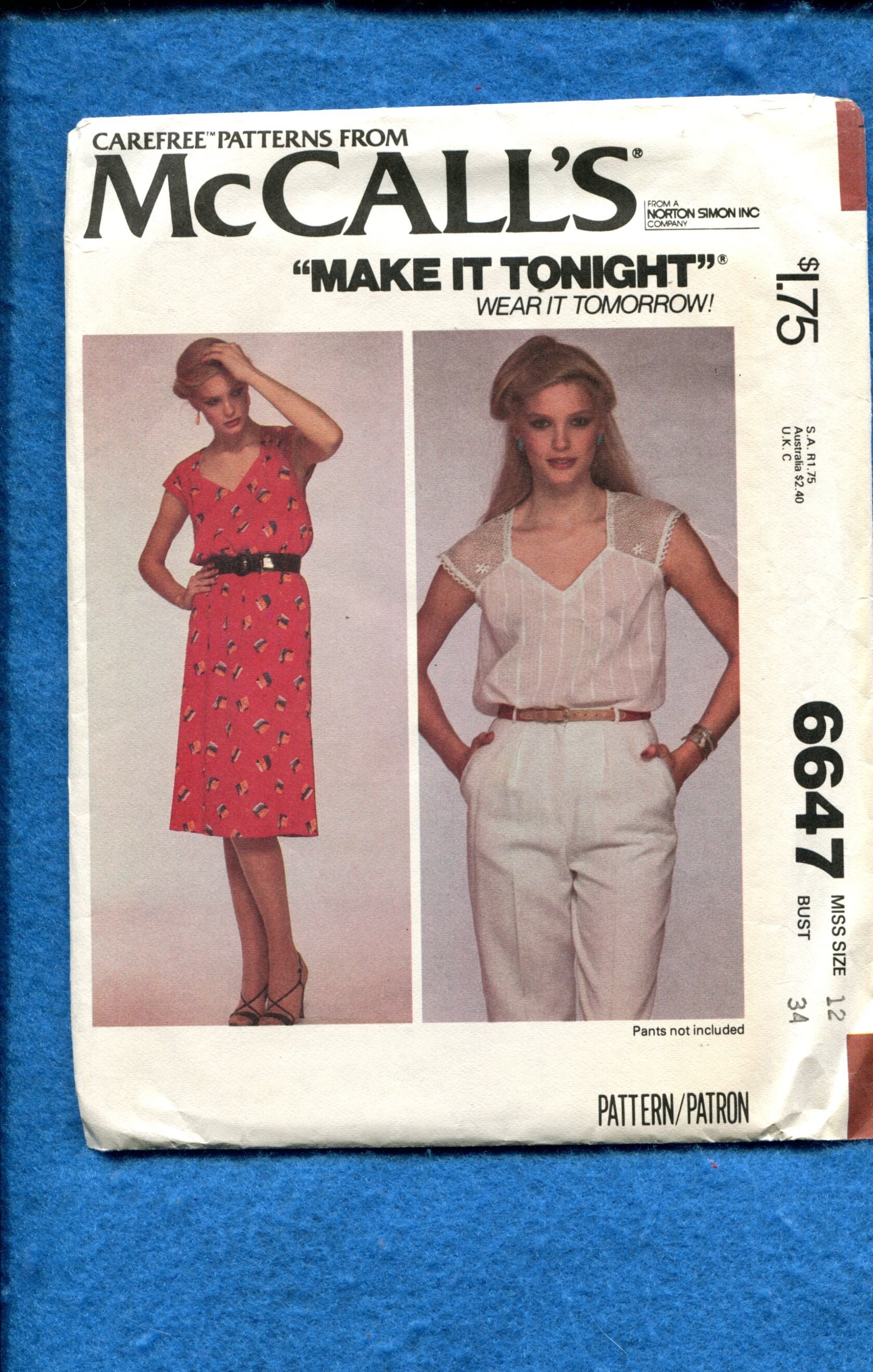 1970's Mccall's 6647 Cap Sleeve V Neck Top or Dress Pattern Size 12 - Etsy