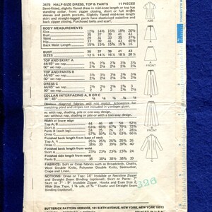 1970's Butterick 3475 Retro Nurse's Tunic Dress & Pants Pattern Size 14 ...