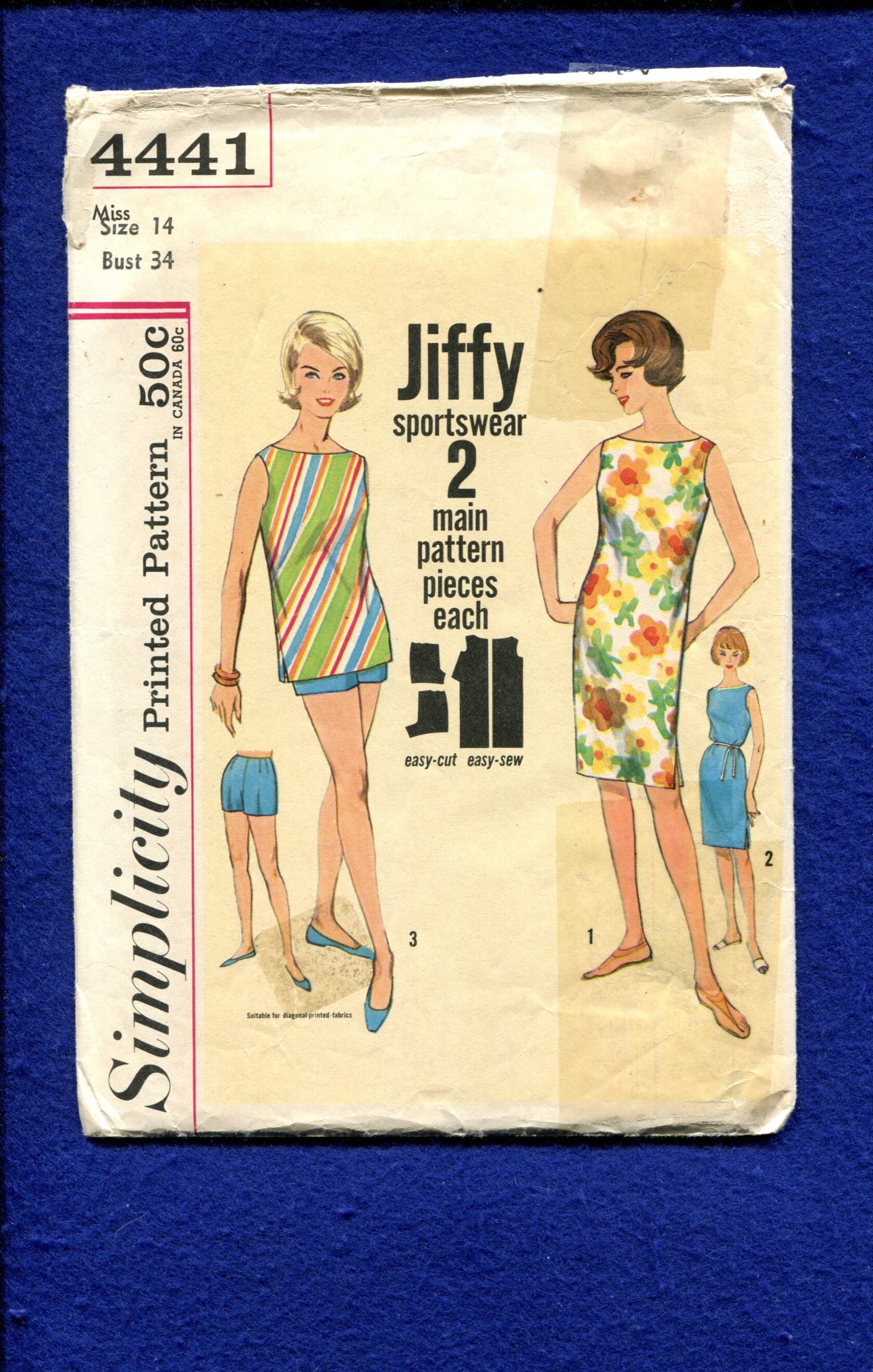 1960's Simplicity 4441 Beach Shift Dress or Top Pattern Size 14 - Etsy