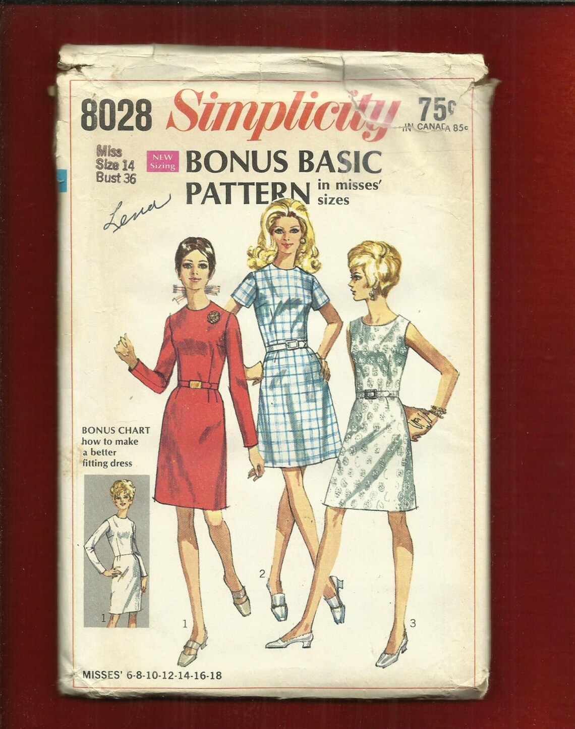 1968 Simplicity 8028 Fitting Shell Pattern for Shirtwaist - Etsy