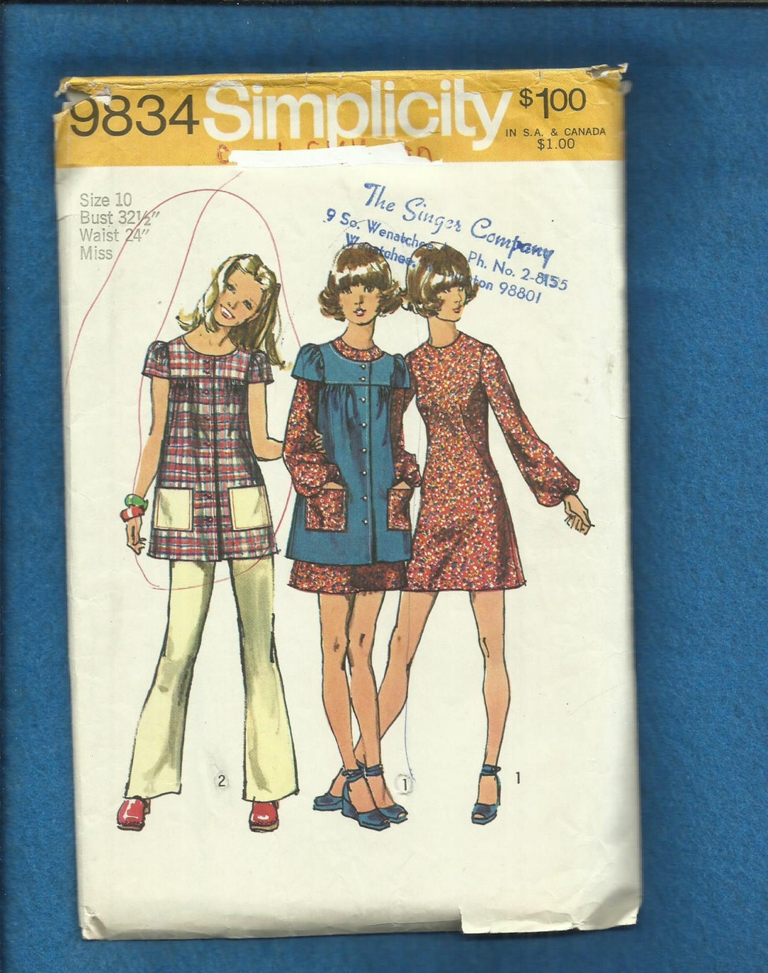 1971 Simplicity 9834 Smock Top With Front Buttons & Puffed Cap Sleeves ...