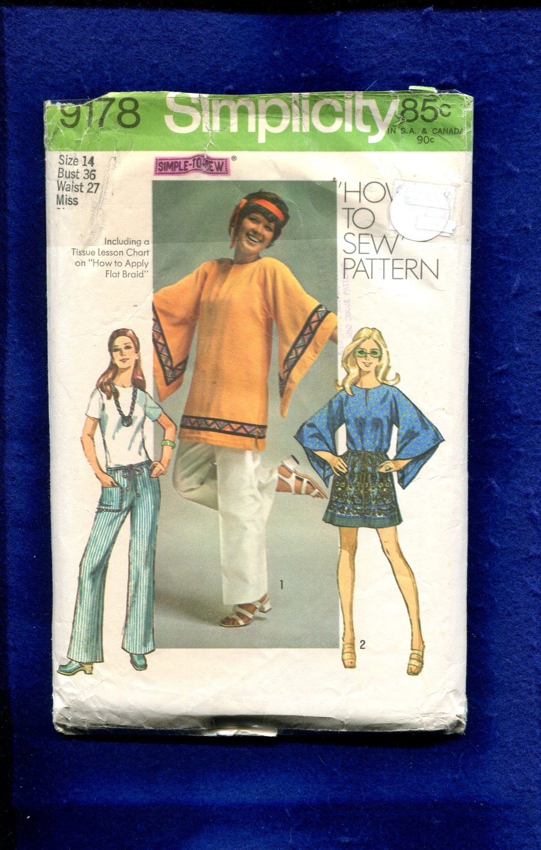 1970's Simplicity 9178 Hippy Chic Tunic Bell Bottoms & Skirt Pattern ...